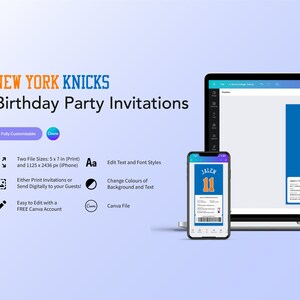 Editable New York Knicks Birthday Invitation | Canva Digital Template ...