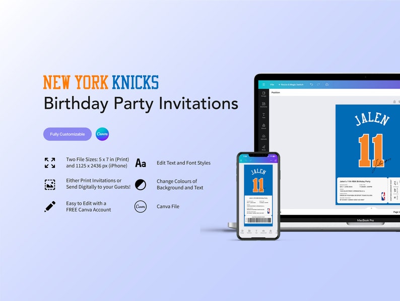Editable New York Knicks Birthday Invitation | Canva Digital Template ...
