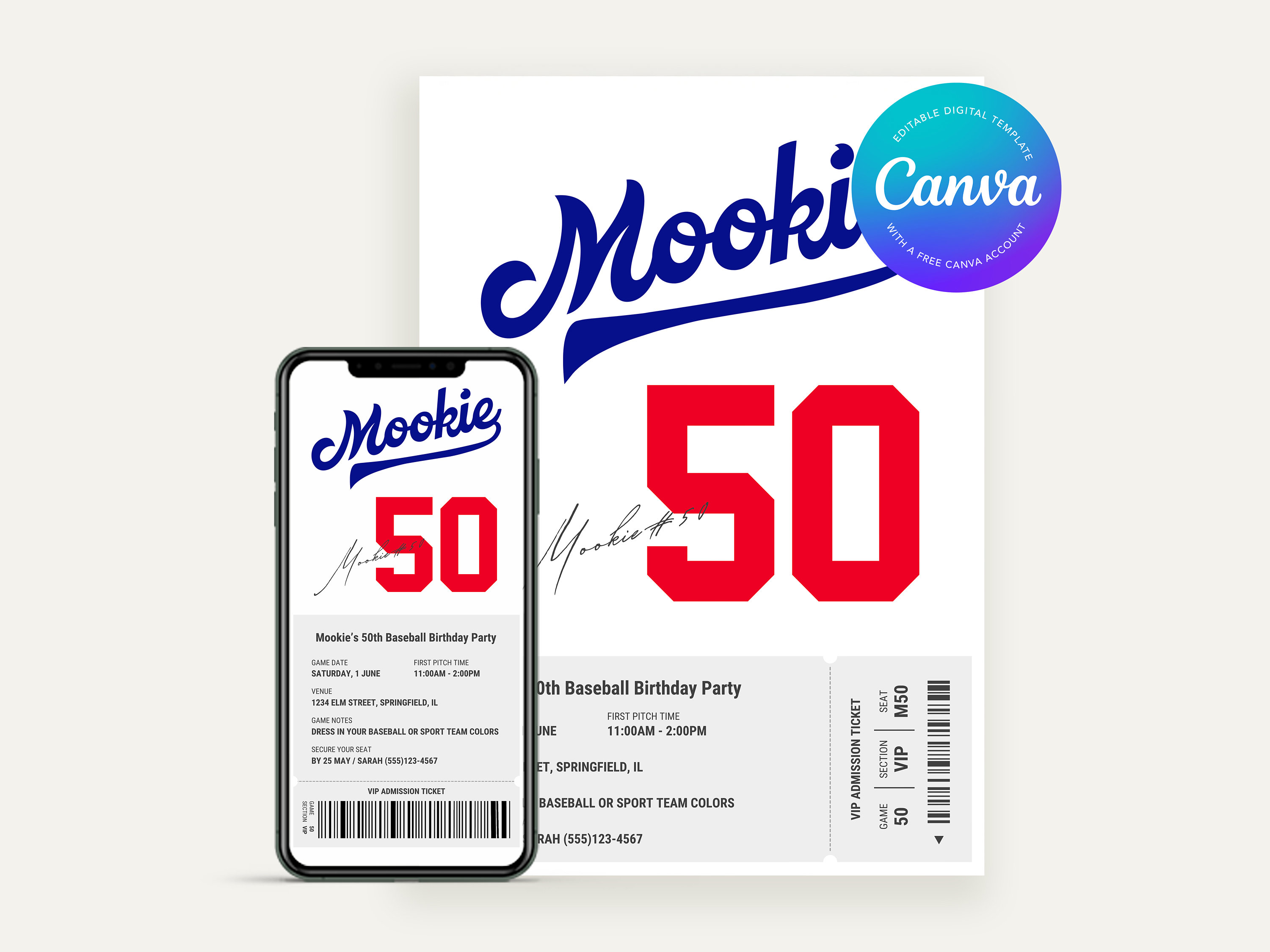 Editable LA Dodgers Birthday Invitation | Canva Digital Template ...