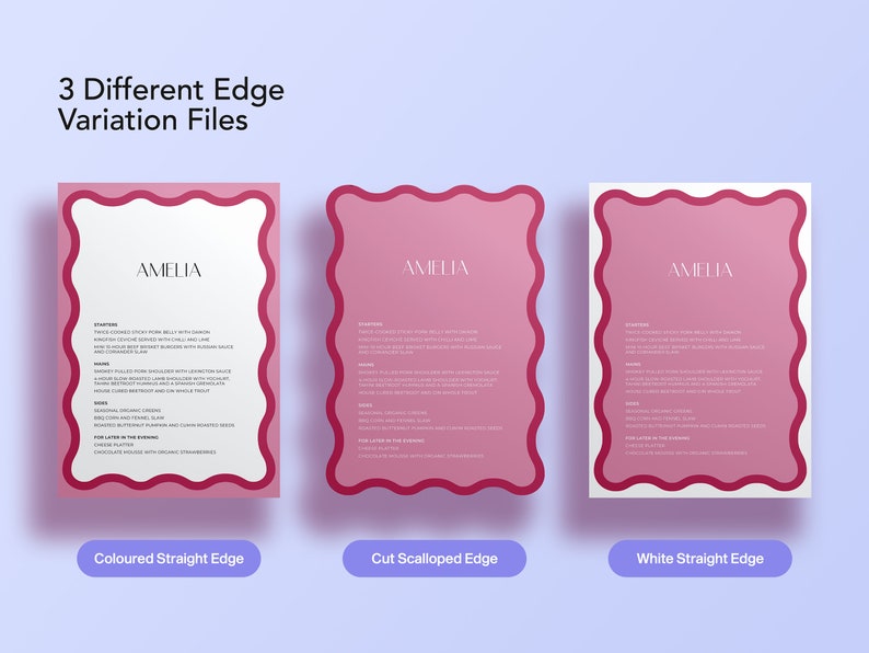 Printable Wavy Hens Menus Editable A5 Size Template Scalloped Edge ...