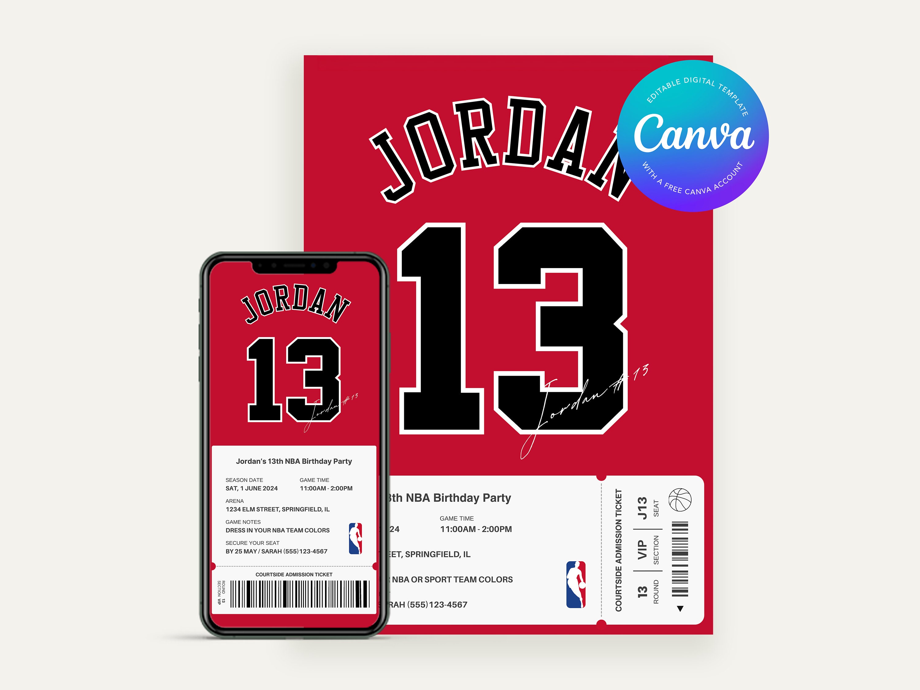 Editable Chicago Bulls Birthday Invitation | Canva Digital Template ...
