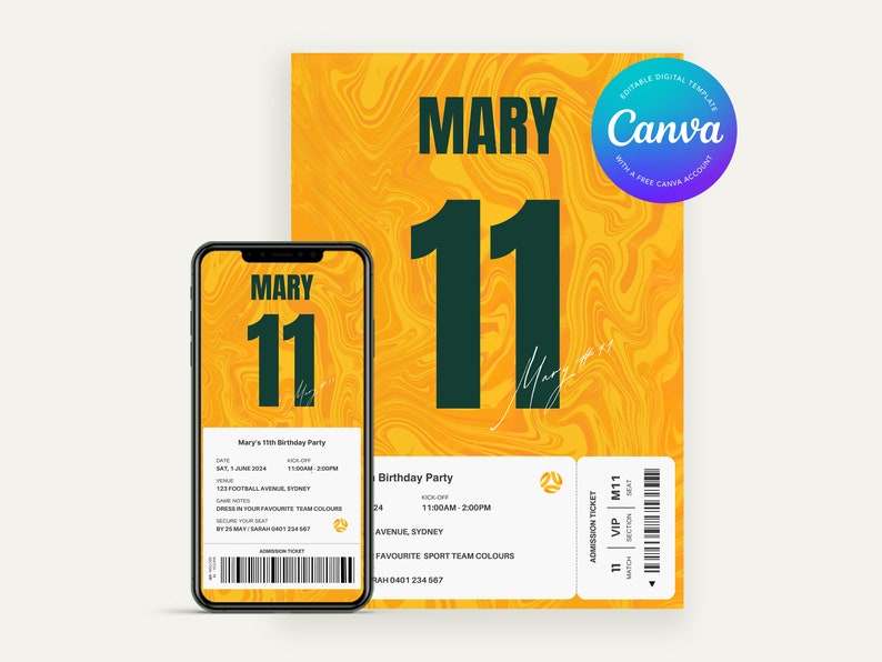 Editable the Matildas Birthday Invitation Canva Digital Template ...