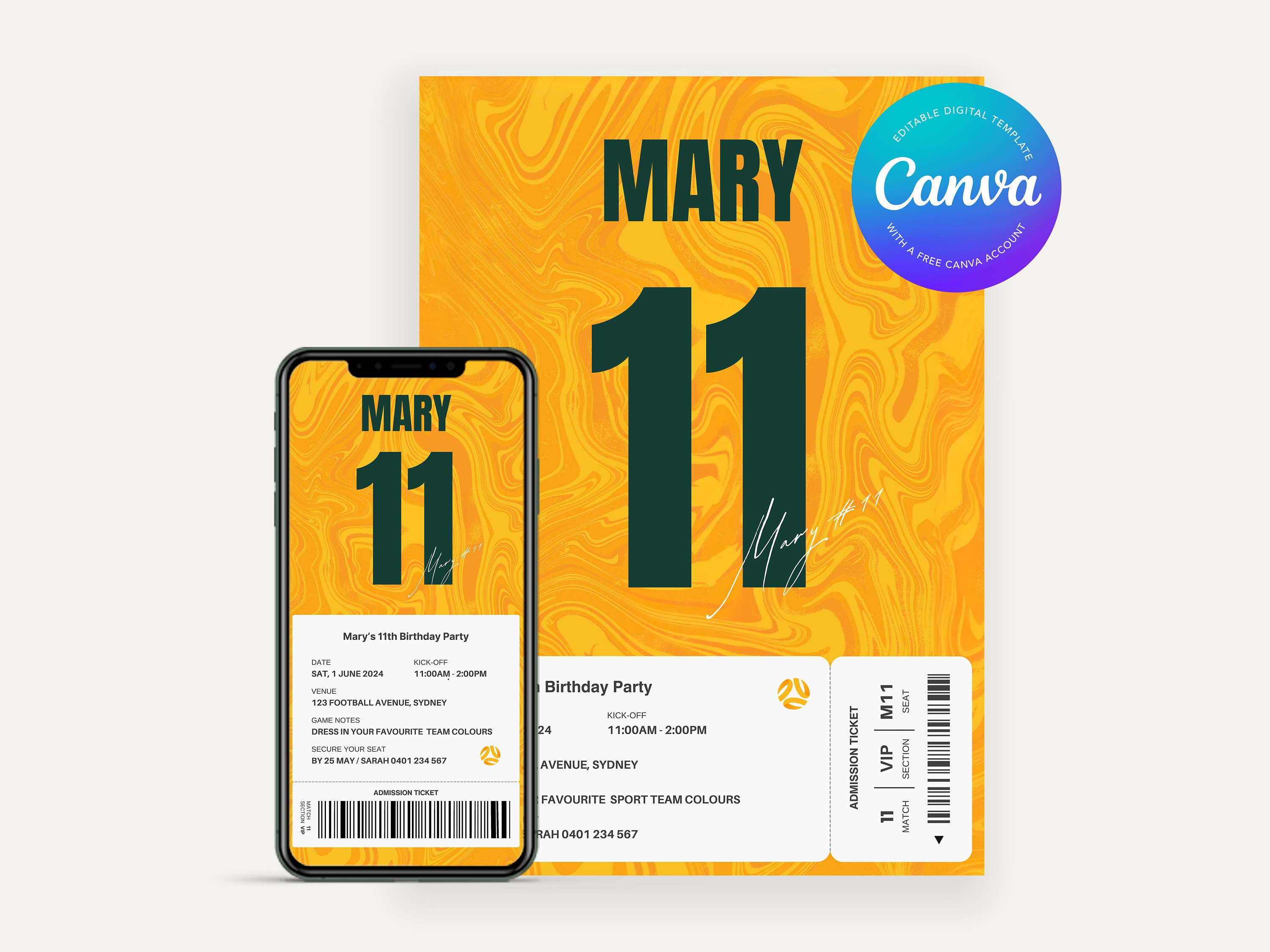 Editable the Matildas Birthday Invitation Canva Digital Template ...