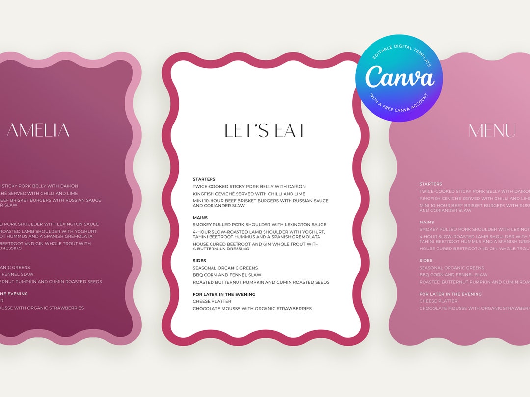 Printable Wavy Hens Menus | Editable A5 Size Template | Scalloped Edge ...