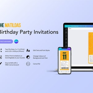 Editable the Matildas Birthday Invitation Canva Digital Template ...