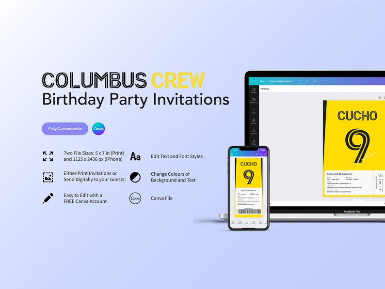 Editable Columbus Crew FC Birthday Invitation | Canva Digital Template ...