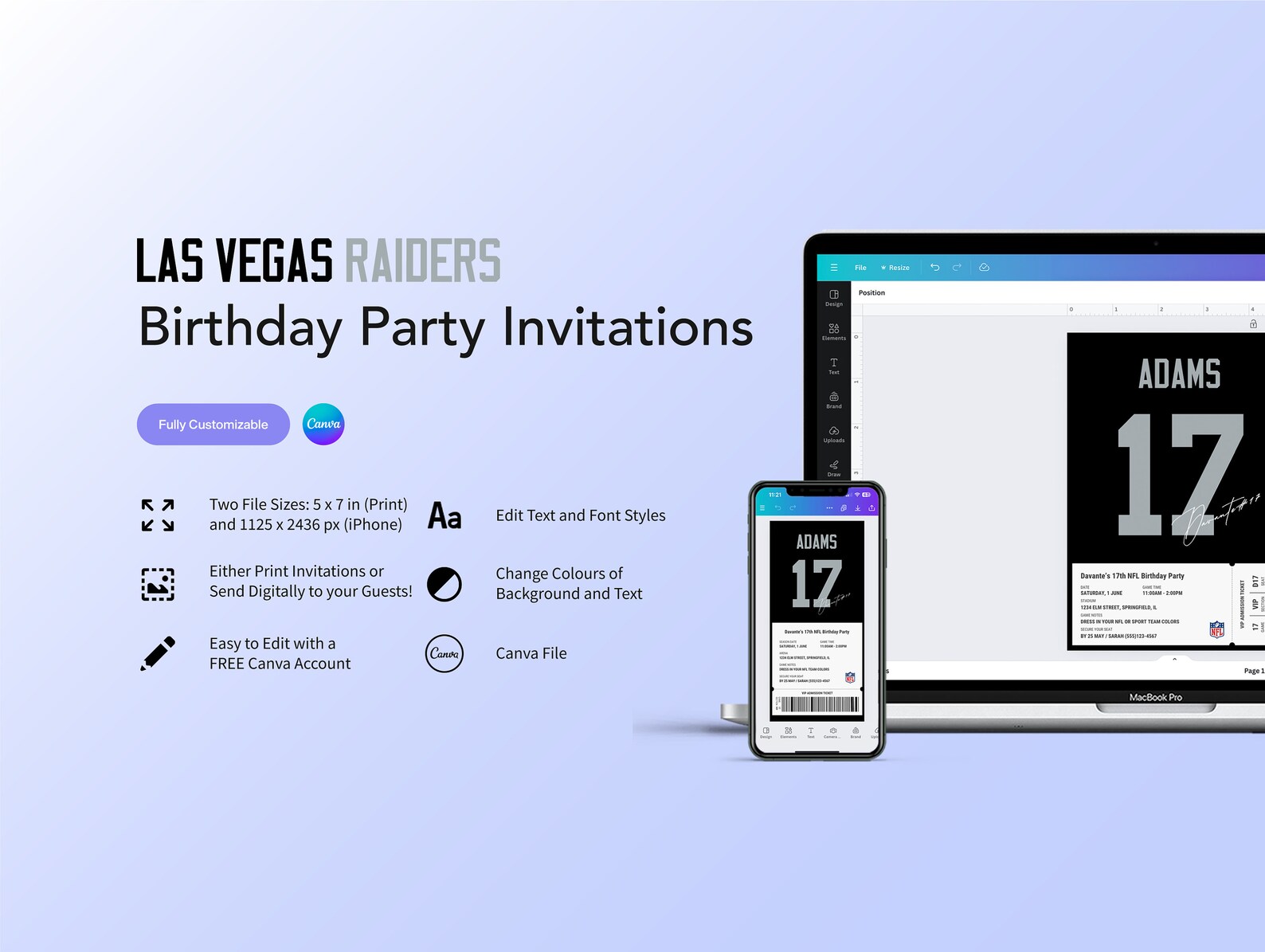 Editable Las Vegas Raiders Birthday Invitation | Canva Digital Template ...