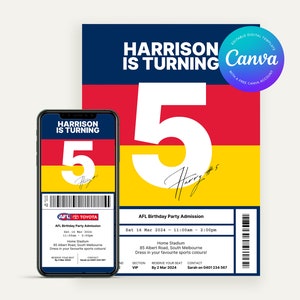 Editable Adelaide Crows Birthday Invitation | Canva Digital Template ...