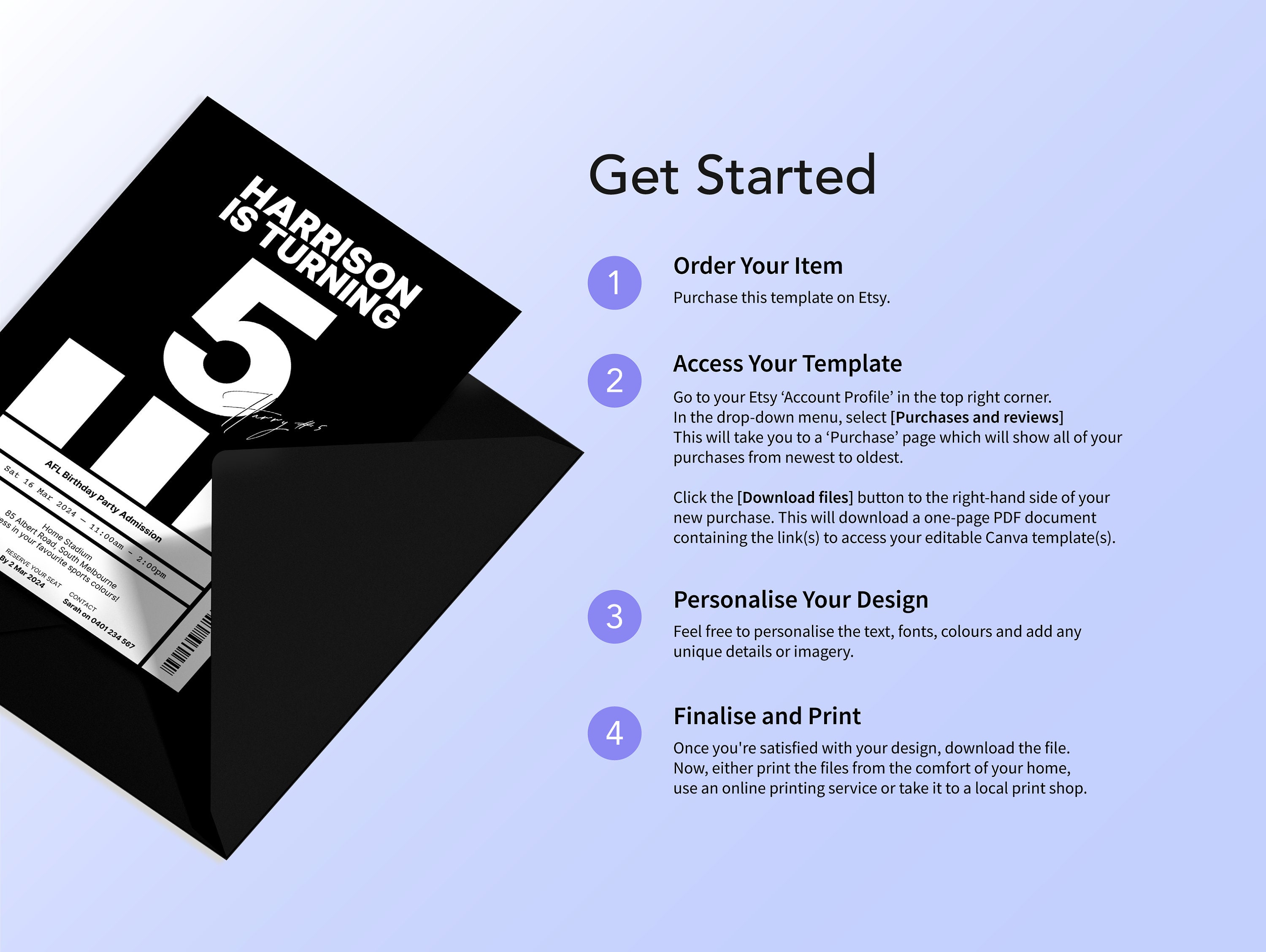 Editable Collingwood Magpies Birthday Invitation Canva Digital Template ...