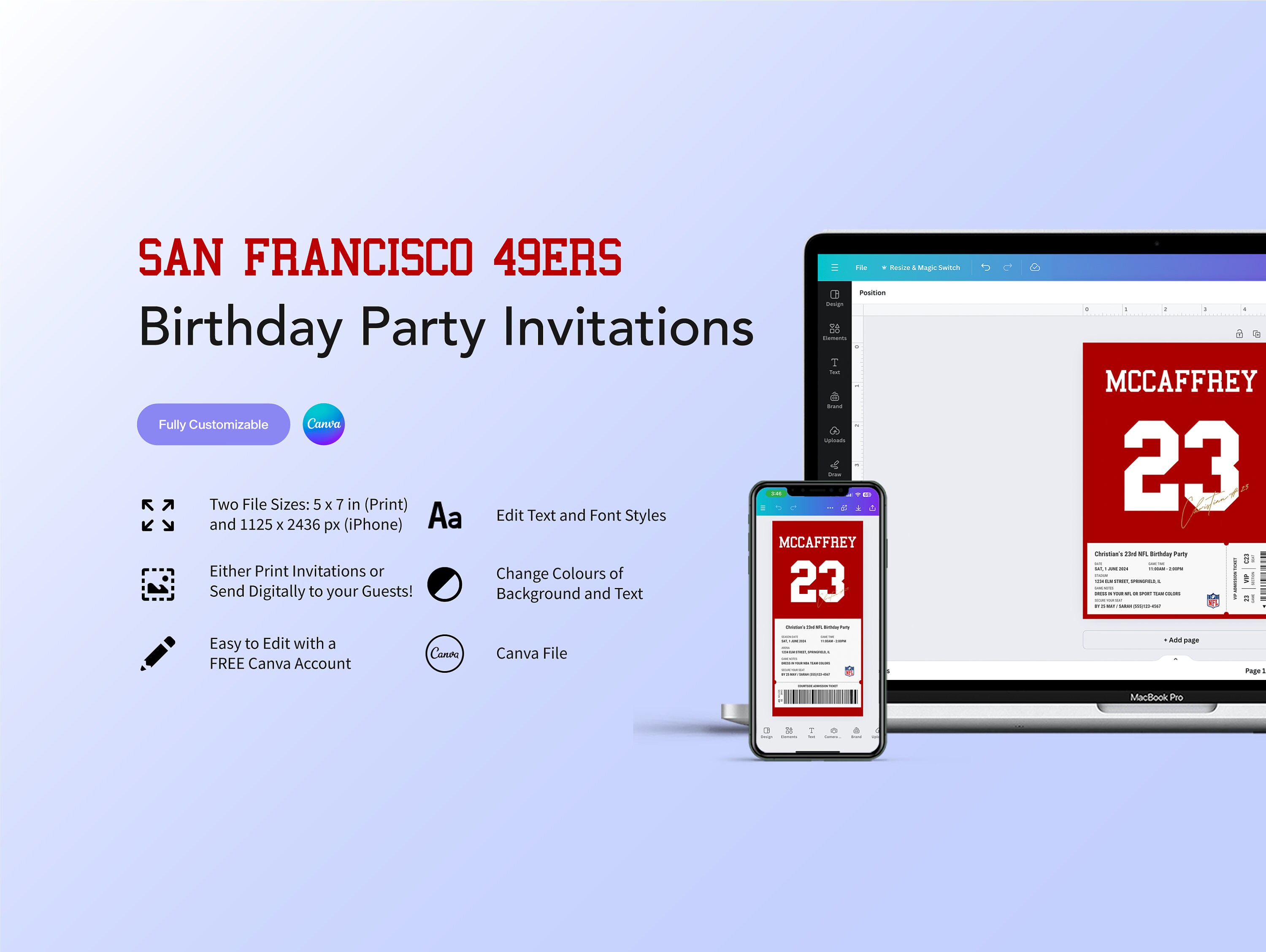 Editable San Francisco 49ers Birthday Invitation | Canva Digital ...