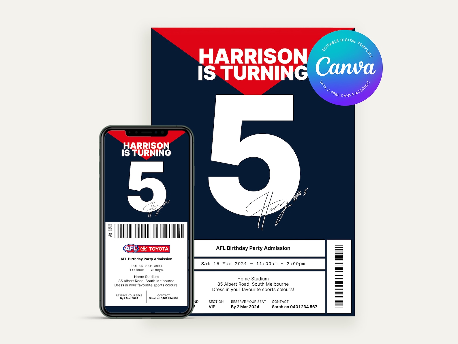 Melbourne Demons Birthday Invitation | AFL Footy Party (canva Template ...