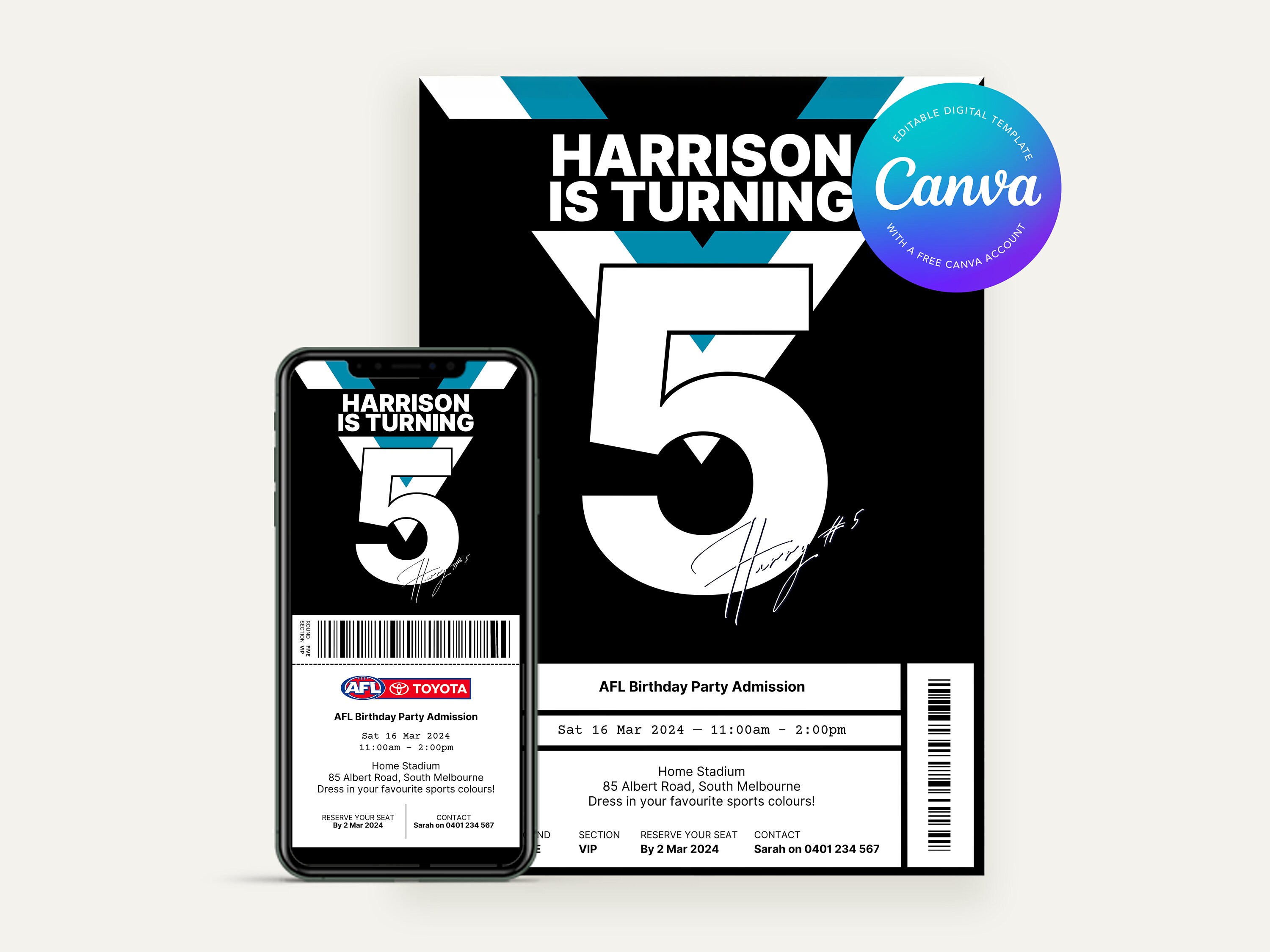 Editable Port Adelaide Power Birthday Invitation | Canva Digital ...