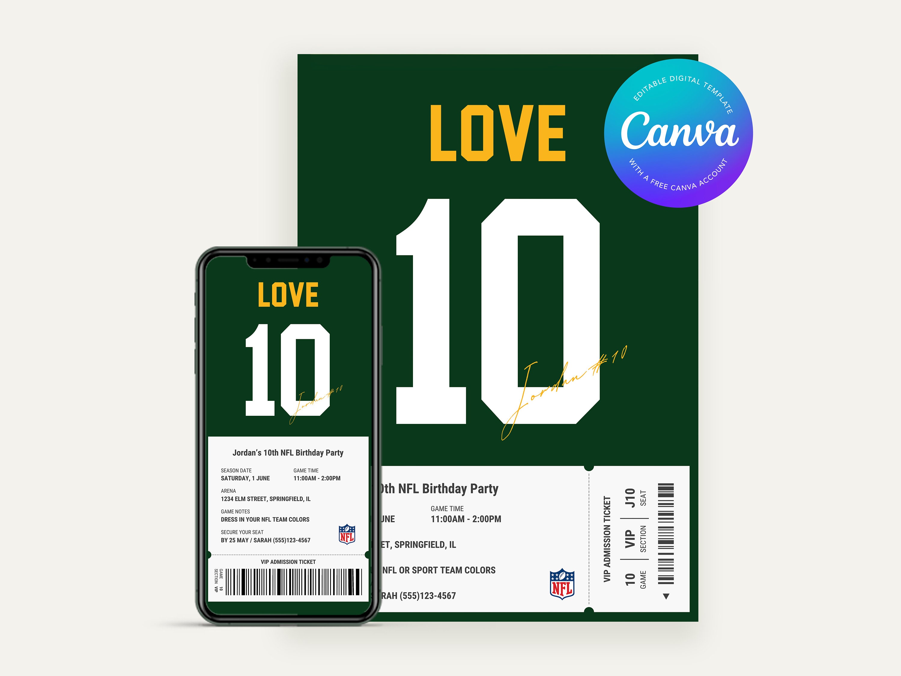 Editable Green Bay Packers Birthday Invitation | Canva Digital Template ...