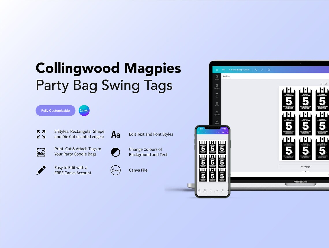 Printable Collingwood Magpies Gift Tags | Canva Digital Template ...