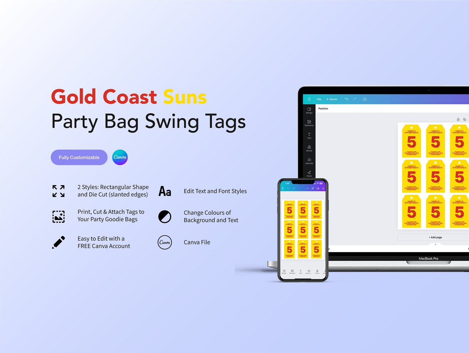 Printable Gold Coast Suns Gift Tags Canva Digital Template Editable ...