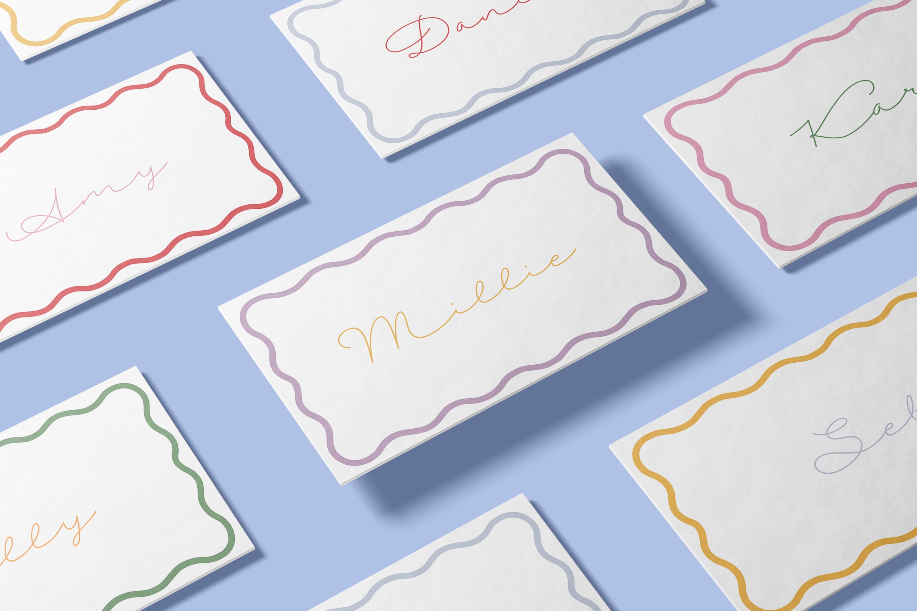 Printable Curvy Place Cards | Wavy Border | Scallop Edge | Colourful ...