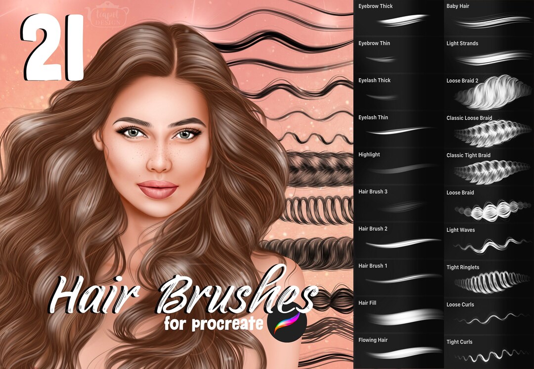 21 Procreate Brushes for Hair! Beginner Friendly, Hair Brushes, Curly Hair, Braids, Wavy Hair ...