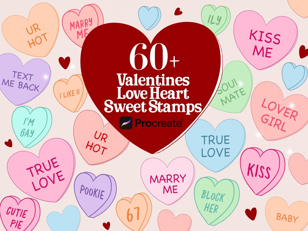 Love Heart Sweet Stamps for Procreate! Valentine's Day Lollies, Flash ...