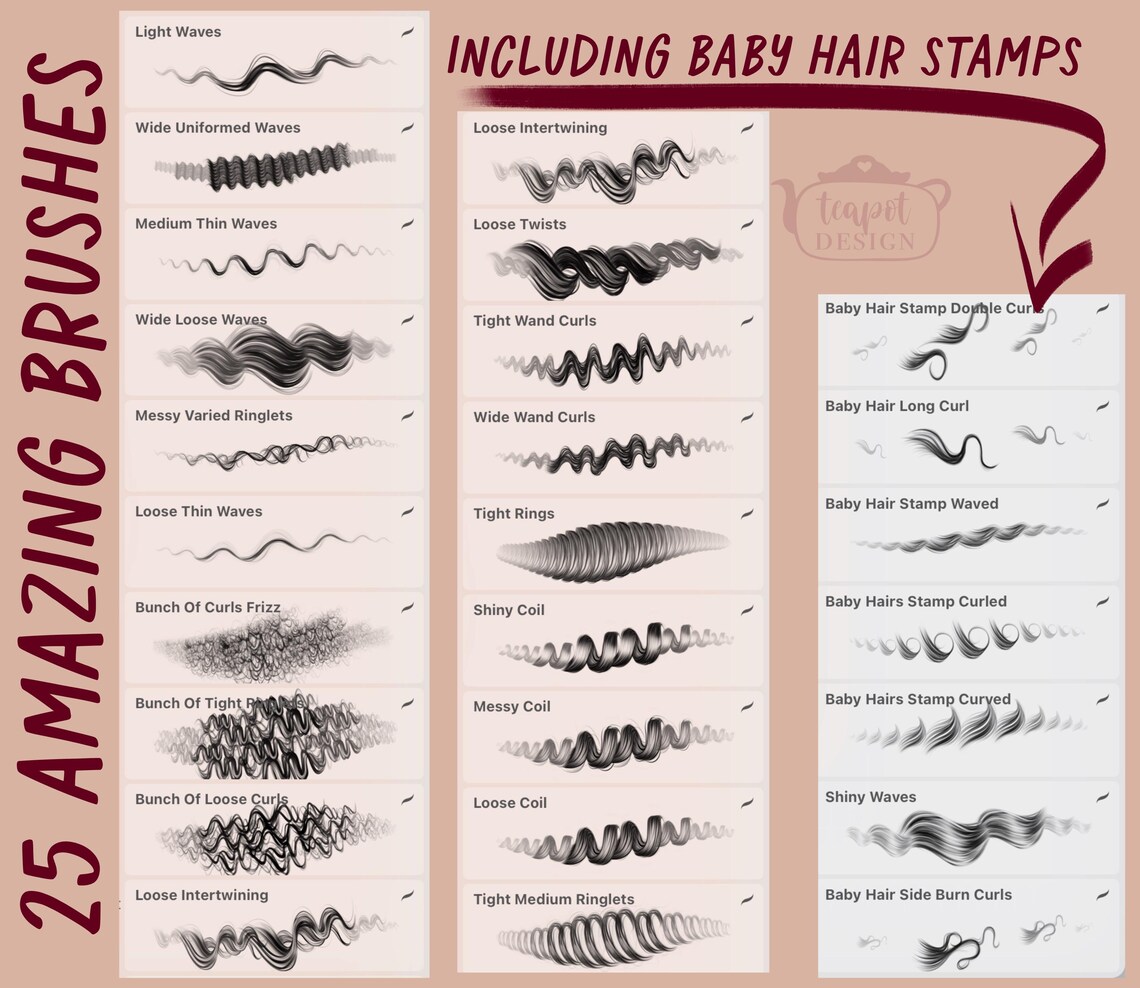 25 CURLY HAIR Brushes for PROCREATE ! Realistic Curls, Waves, Frizz ...