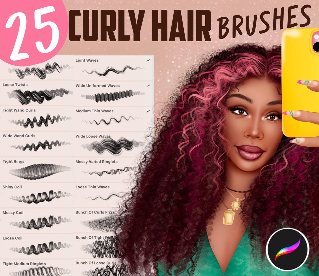 25 CURLY HAIR Brushes for PROCREATE ! Realistic Curls, Waves, Frizz ...