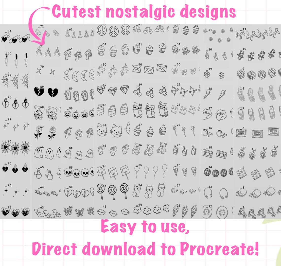 Y2K 90's Emo Nostalgic Procreate Stamp Designs! Digital Brushes, Cute ...