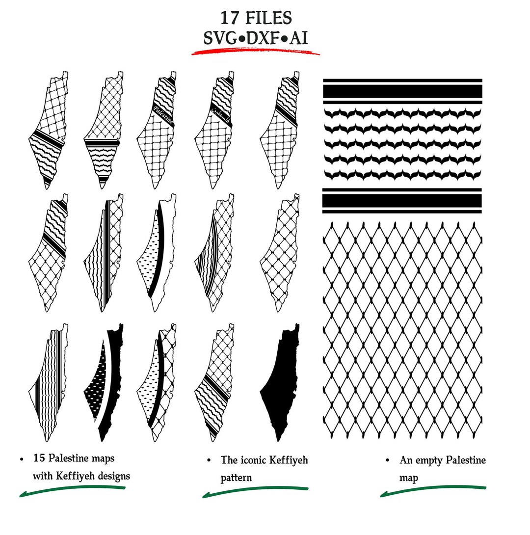 Palestine Map With Keffiyeh Pattern for Laser Cutting, Cricut and ...