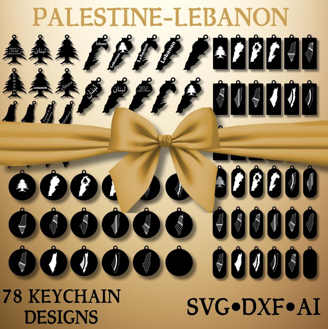 Keffiyeh Patterned Palestine & Lebanon Map Keychain Designs (SVG, DXF ...