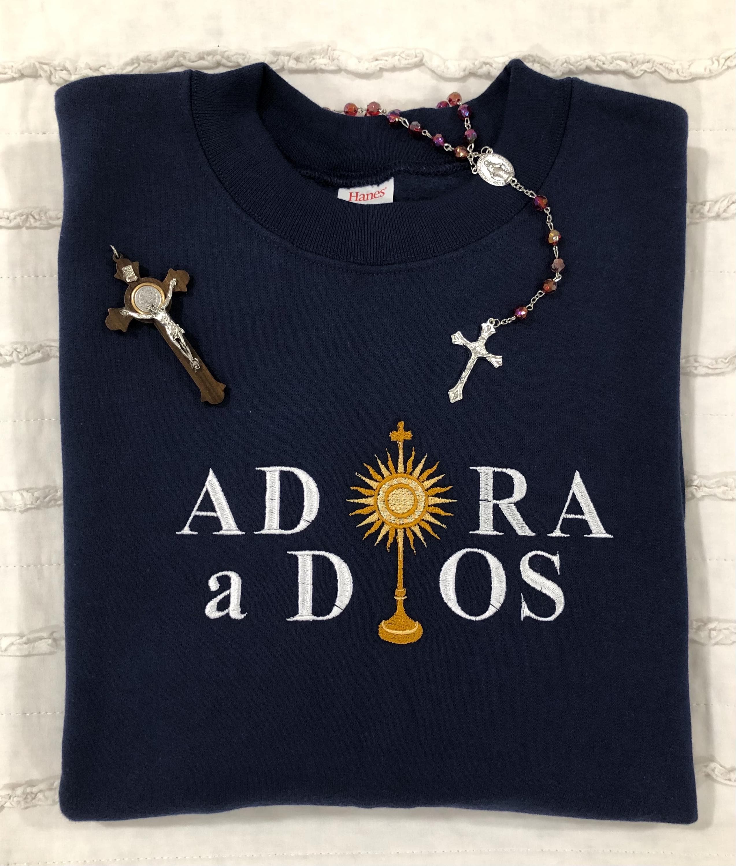Embroidered Catholic Sweatshirt: "adore God" in Spanish - Etsy