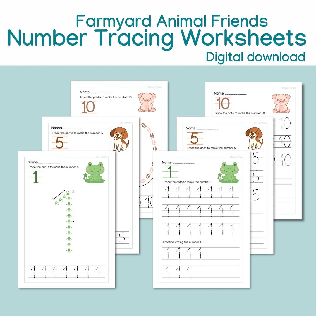 Farm Animal Number Tracing Worksheets 0–10 | Preschool Math | Animal ...
