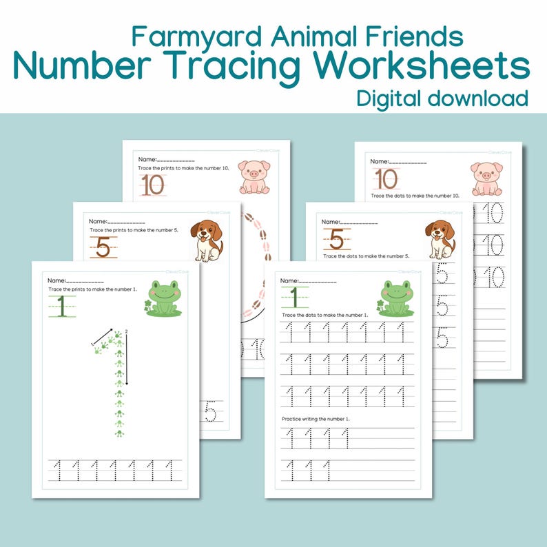 Farm Animal Number Tracing Worksheets 0–10 | Preschool Math | Animal ...