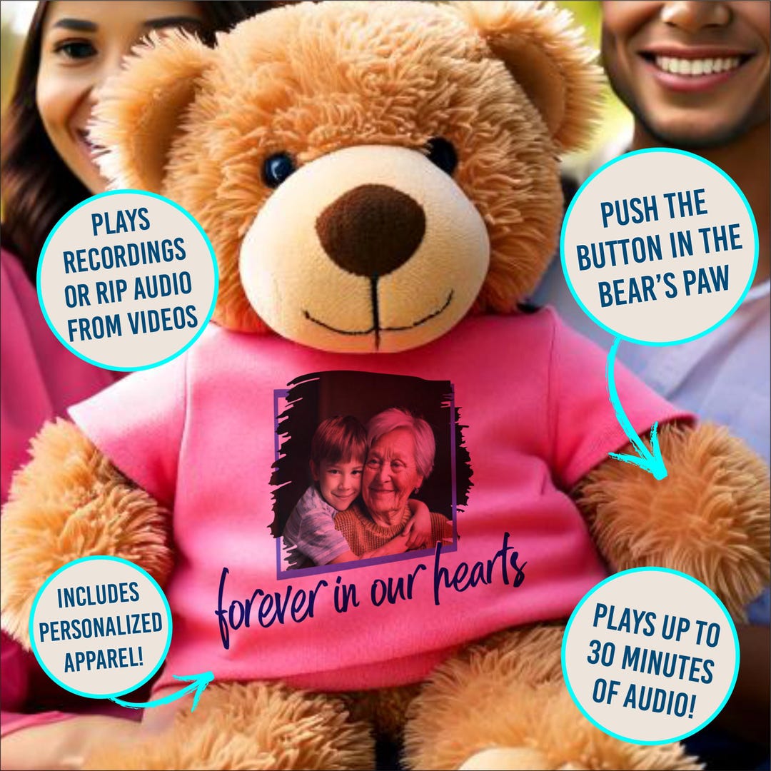 Personalized Memorial Memory Teddy Bear: Plays Audio Recordings, Custom ...