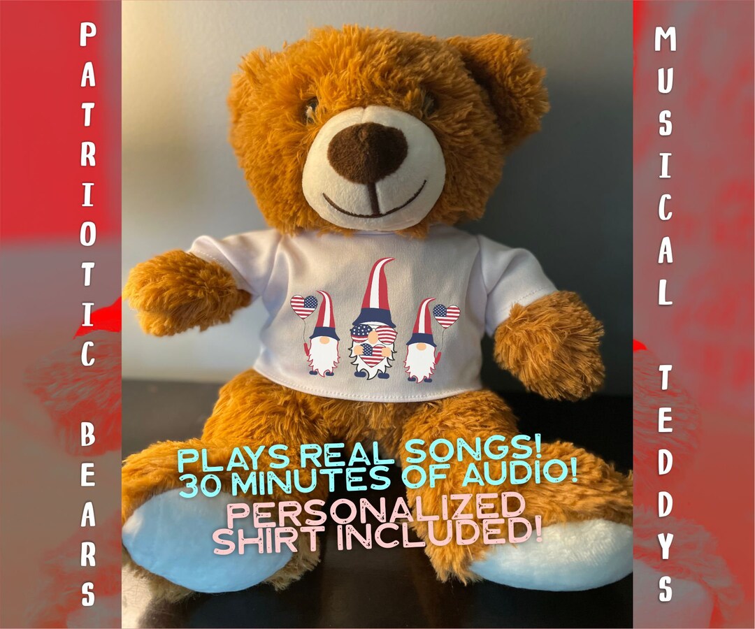 Custom Fourth of July Patriotic Musical Teddy Bear; Plays MP3 Audio or ...