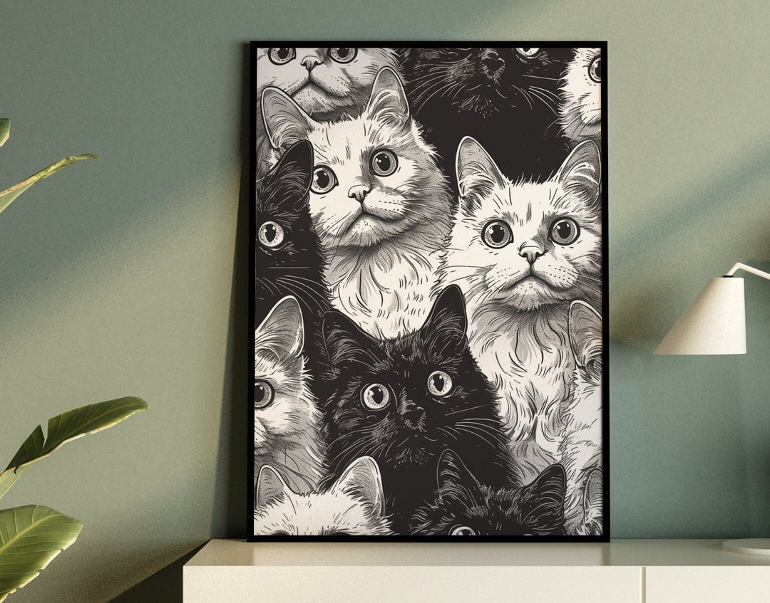 Pattern of Cats, Digital Download, Minimalist Wall Decor, Cats Prints ...
