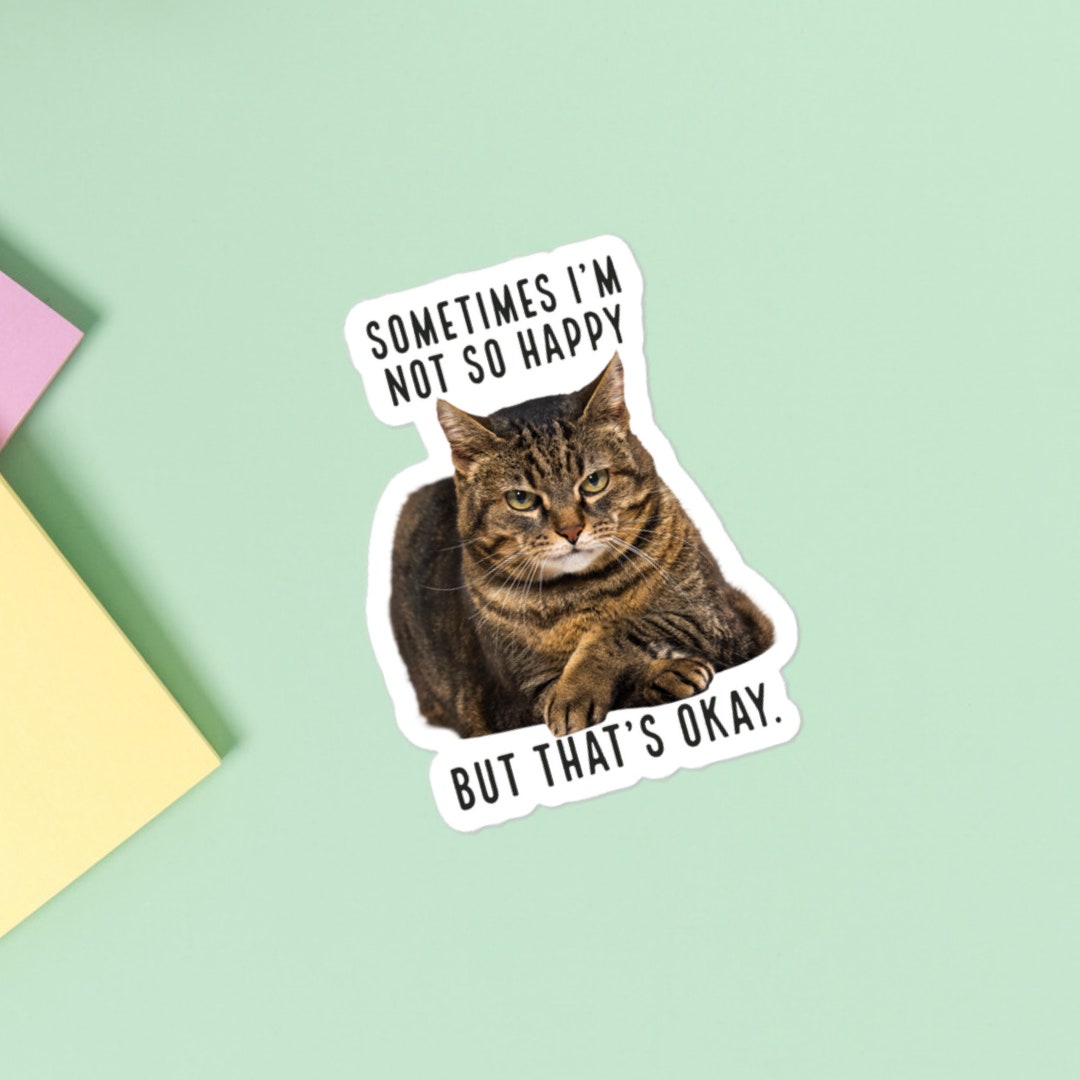 Not so Happy Cat Sticker, Funny Cat Sticker, Cat Lovers Gift, Mad Cat ...
