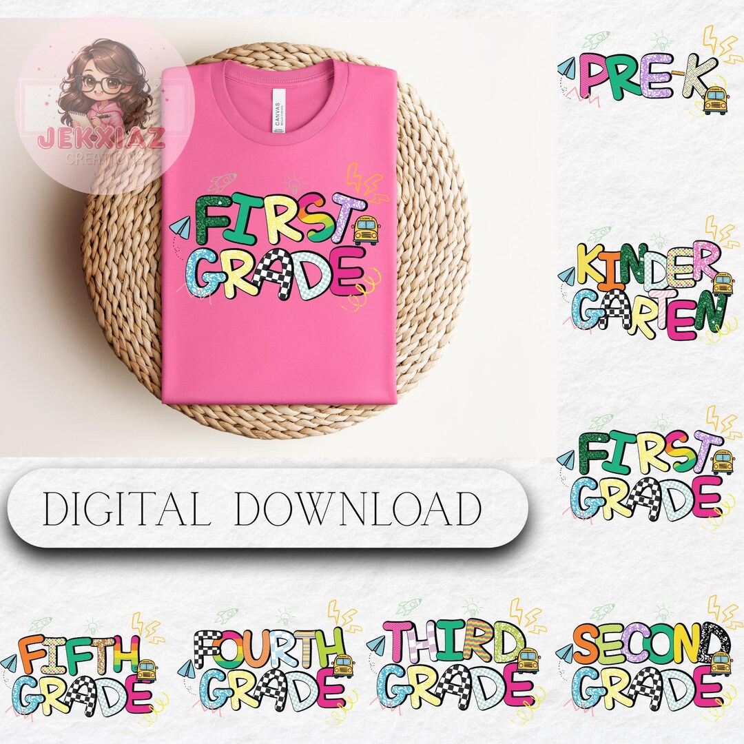 Back to School Grade Level PNG Bundle Grade Designs Fun School Fonts ...