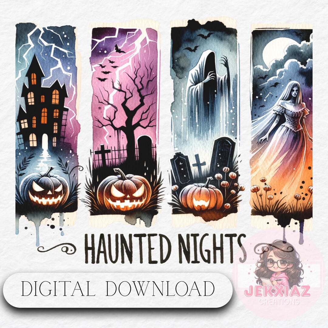 Spooky Halloween Watercolor PNG: Haunted House, Ghost Bride (digital ...