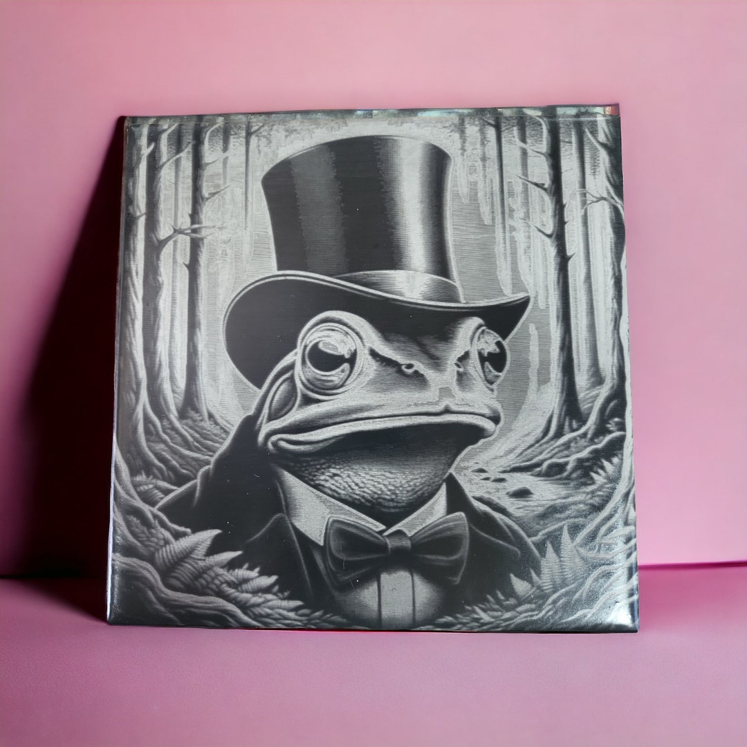Laser-engraved Tile Frog Wall Art: Dapper Frog in Tuxedo With Forest ...