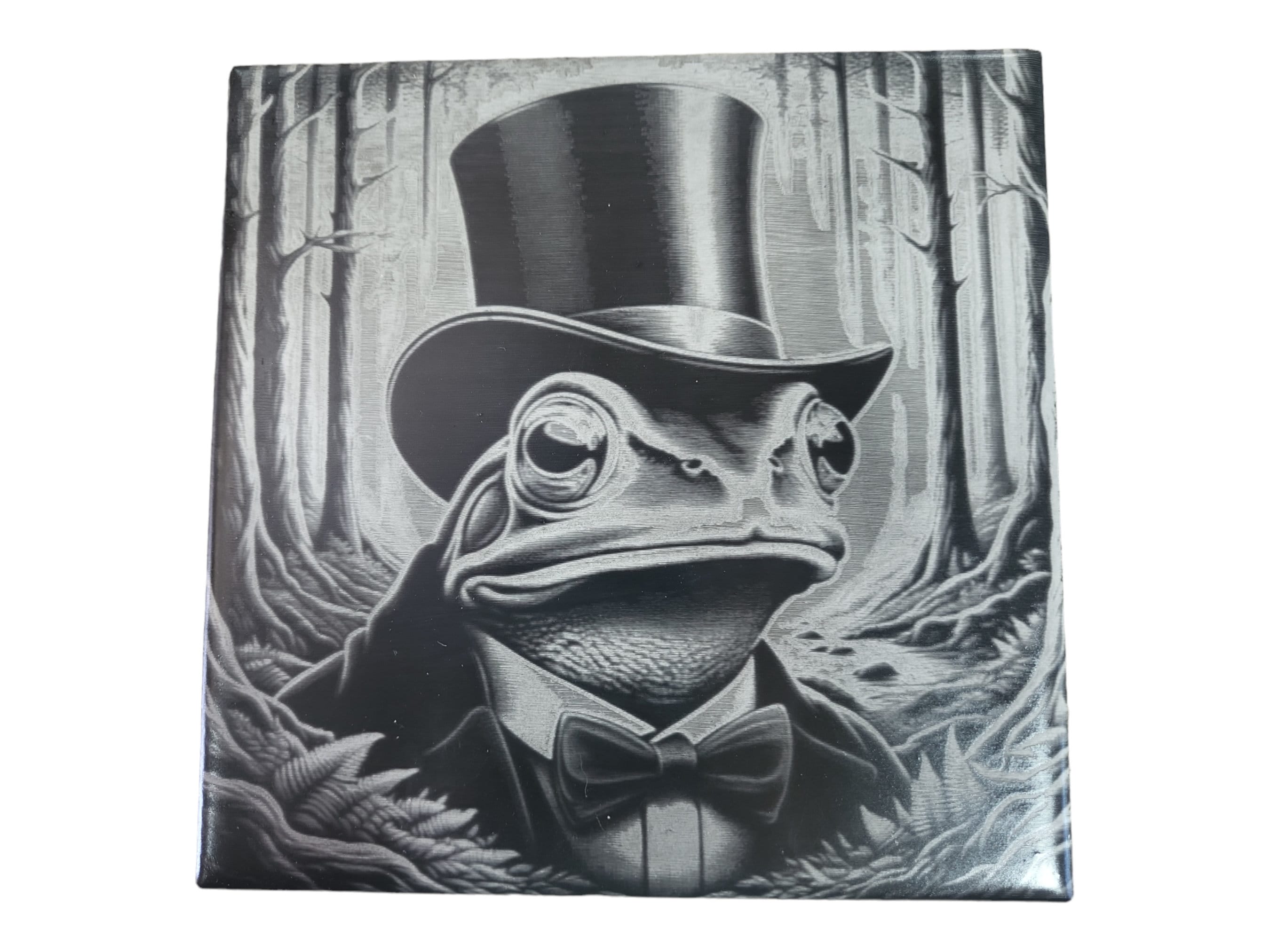Laser-engraved Tile Frog Wall Art: Dapper Frog in Tuxedo With Forest ...