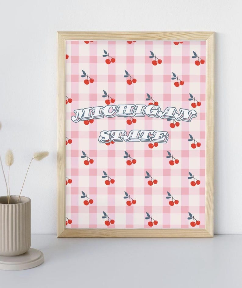 Michigan State University Digital Art, Cherry Pink Plaid Wall Prints ...