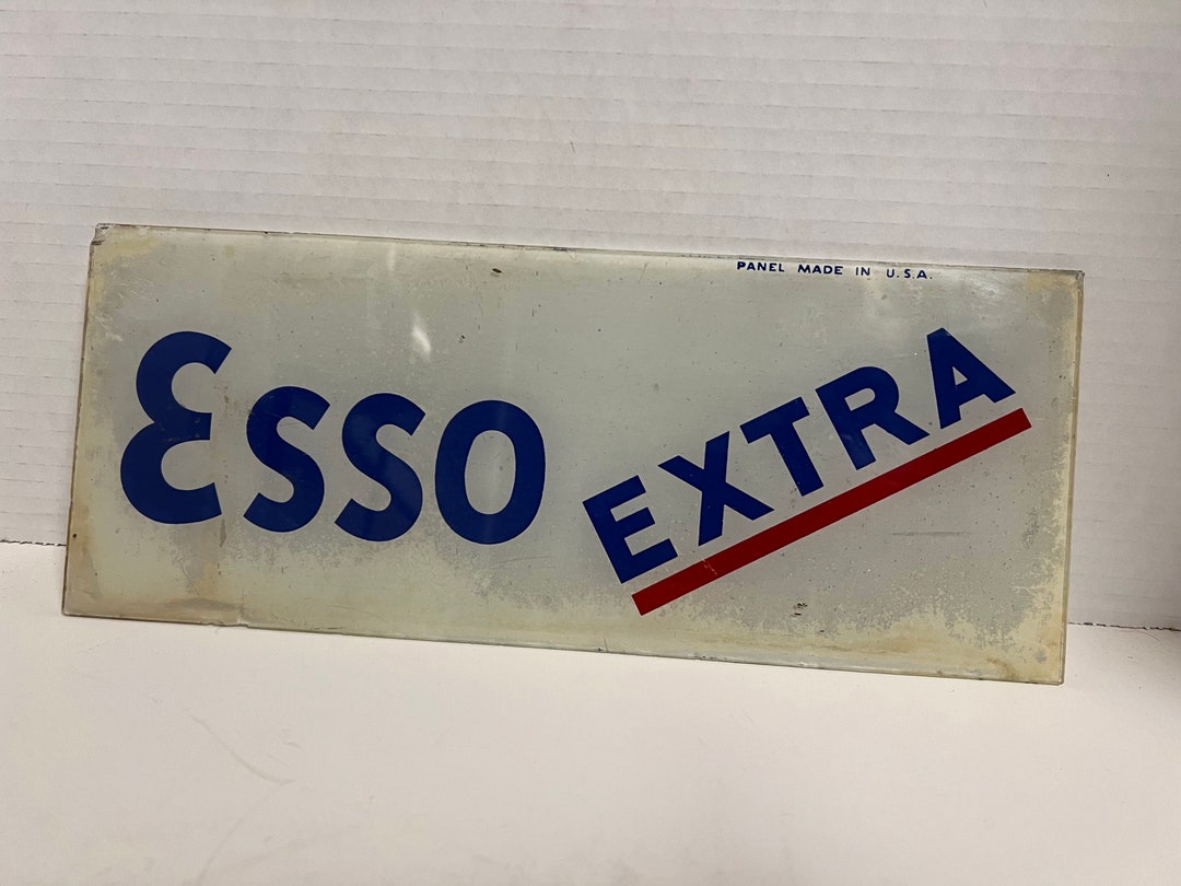 Vintage ESSO EXTRA Gasoline Sign Gas Pump Adversing Glass Esso Extra ...