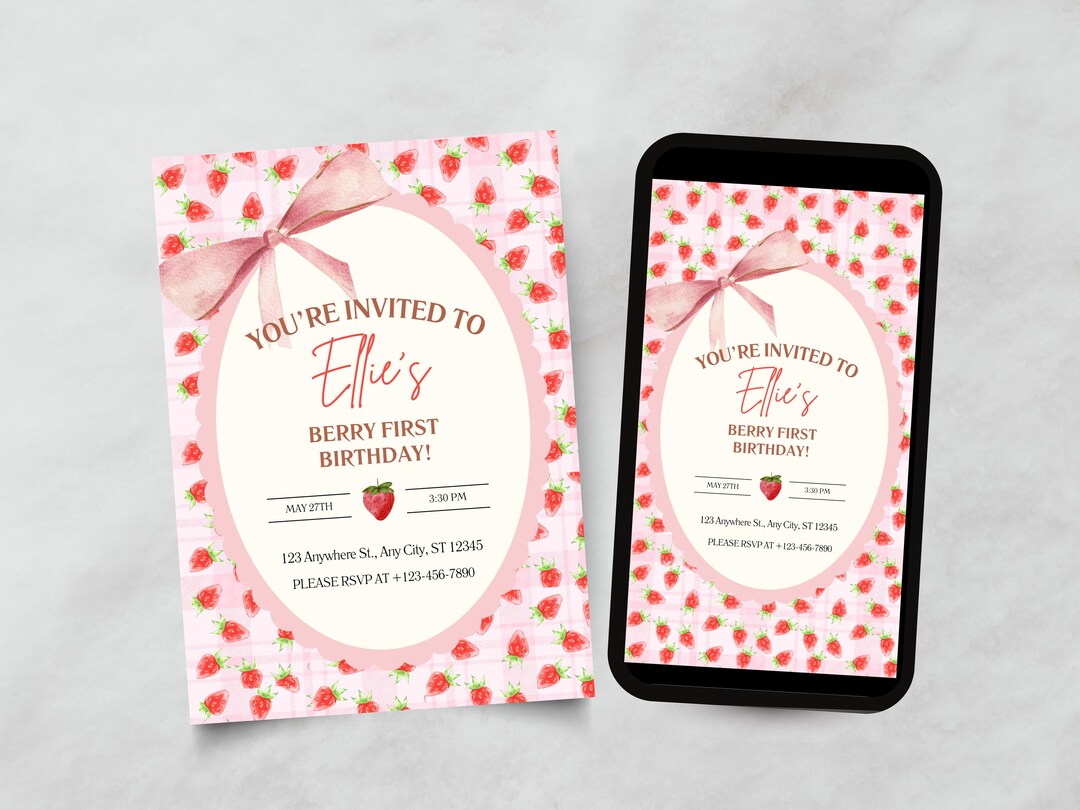 Berry First Birthday Invitation, Strawberry Birthday Invite, Berry 1st ...
