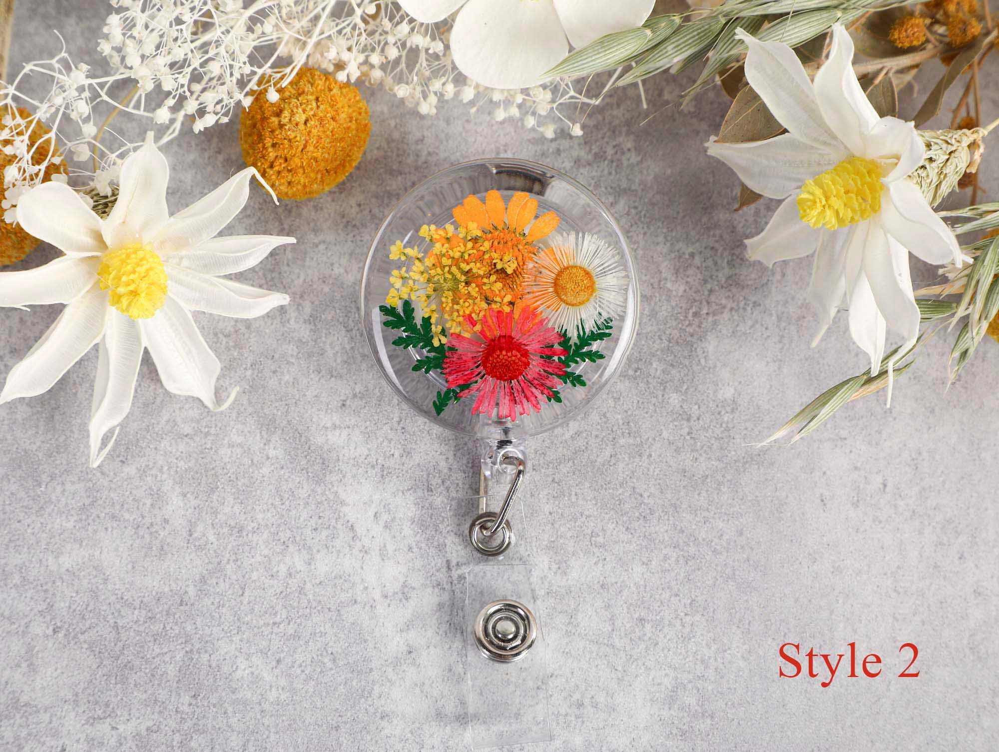 Real Flower Badge Reel.floral Badge Reel. Alligator Clip Badge Holder ...