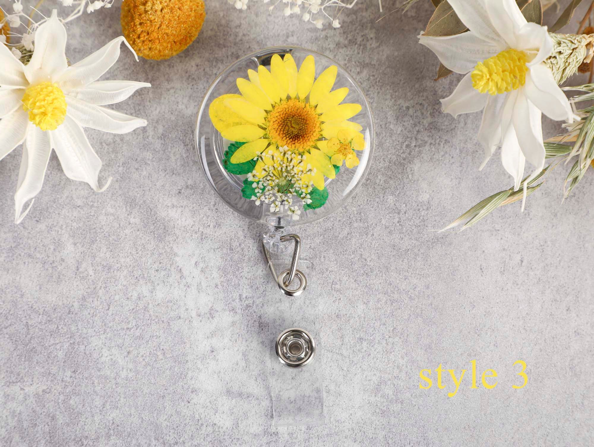 Real Flower Badge Reel.floral Badge Reel. Alligator Clip Badge Holder ...