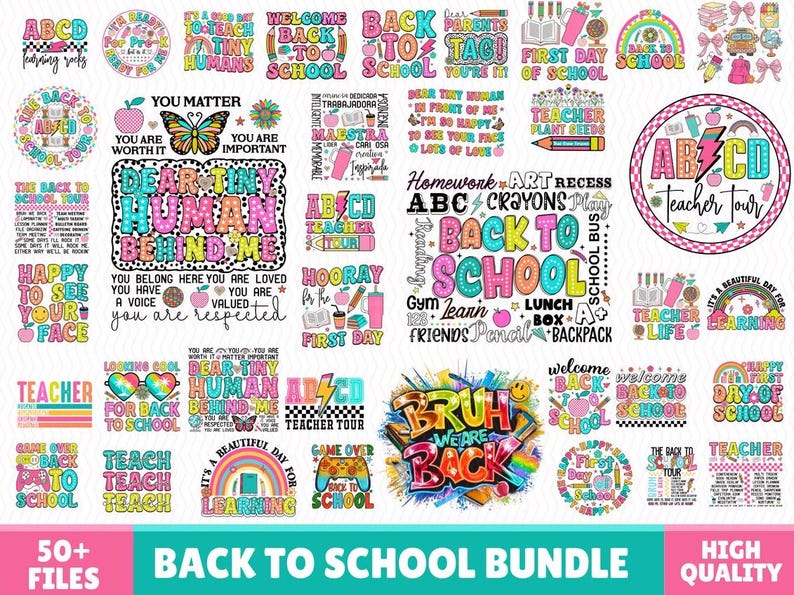 Download Retro Back to School Bundle Png, First Day of School Design ...
