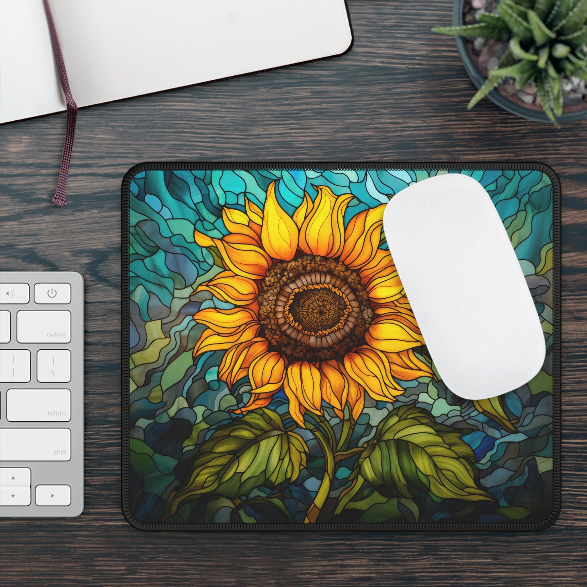 Sunflower Lovers Stained Glass Gaming Mouse Pad Beautiful Yellow Orange ...