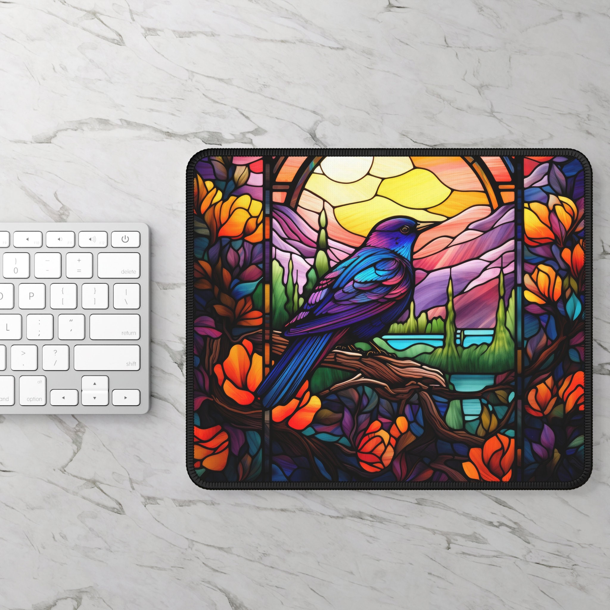 Stunning Exotic Bird Stained-glass Mouse Pad Beautiful Colorful for ...