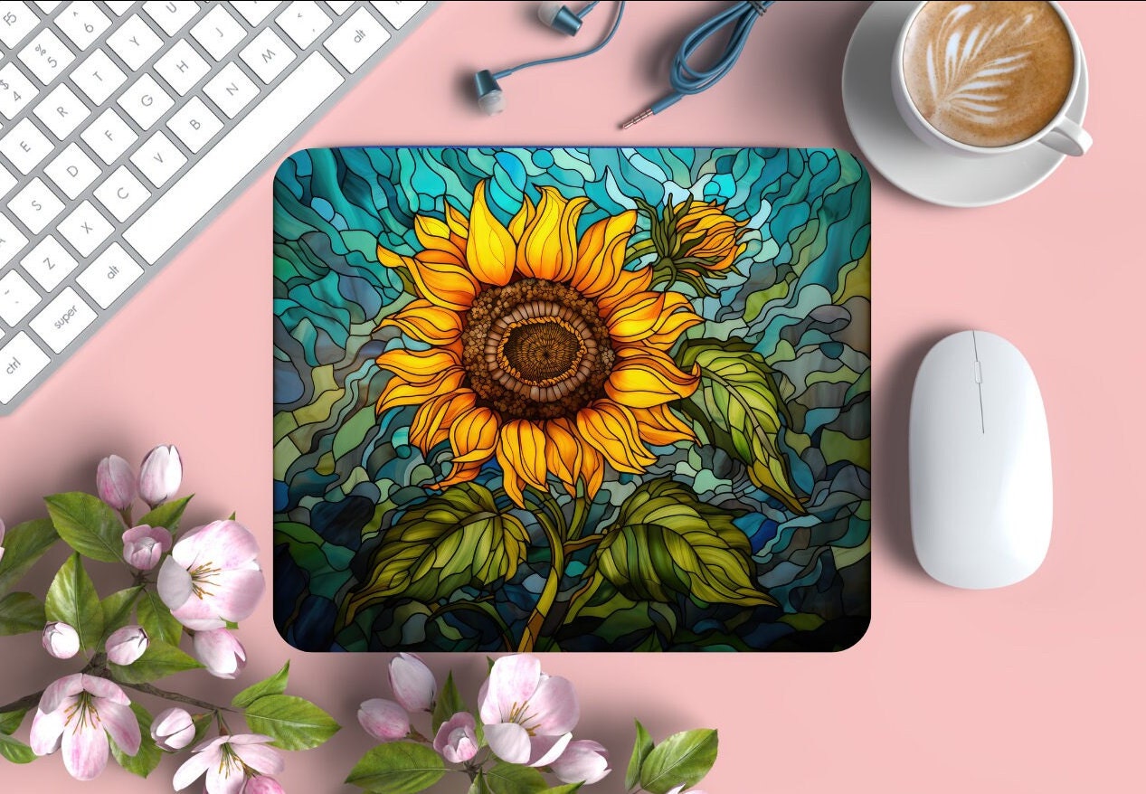 Sunflower Lovers Stained Glass Gaming Mouse Pad Beautiful Yellow Orange ...