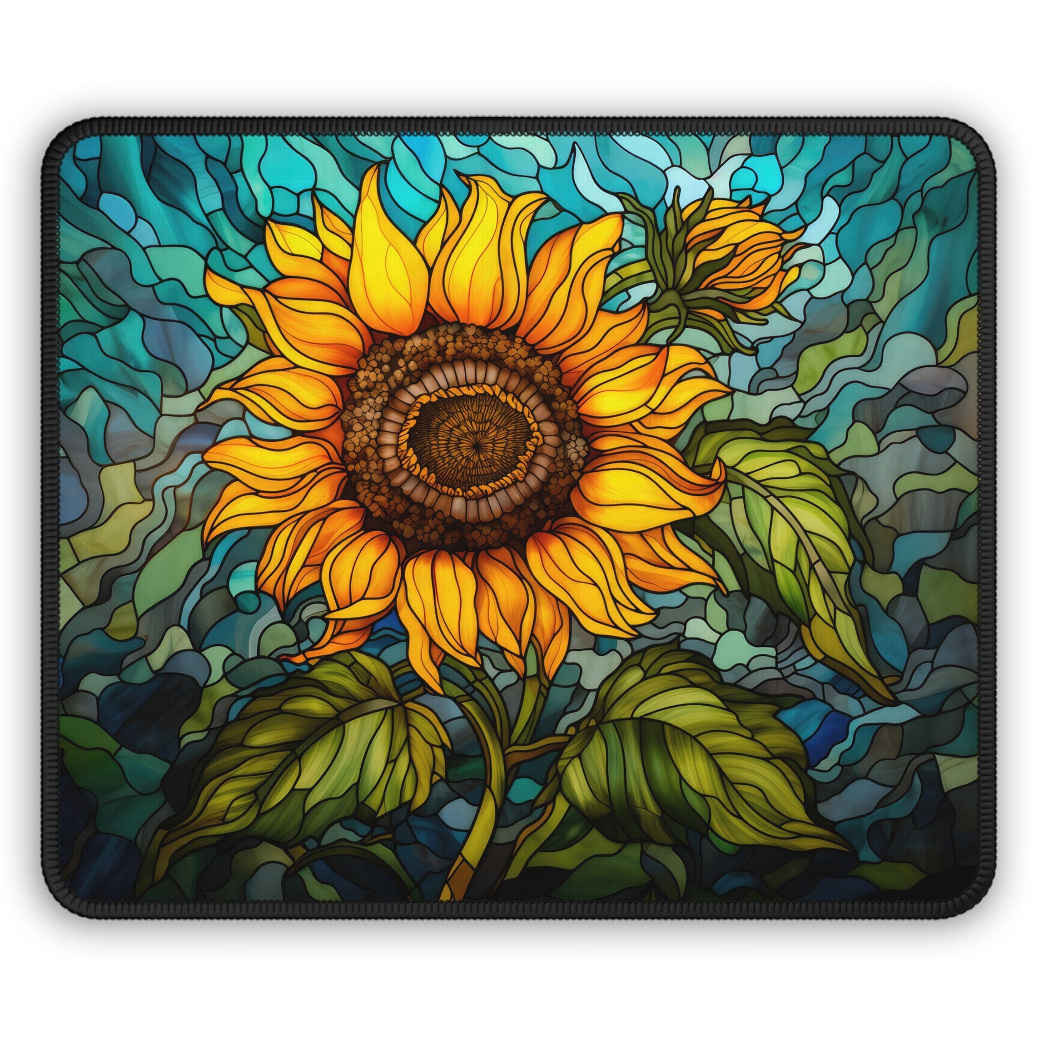 Sunflower Lovers Stained Glass Gaming Mouse Pad Beautiful Yellow Orange ...