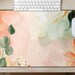 Pink & Green Leaves Desk Mat Summer Pink Aesthetic Mouse Pad Elegant ...