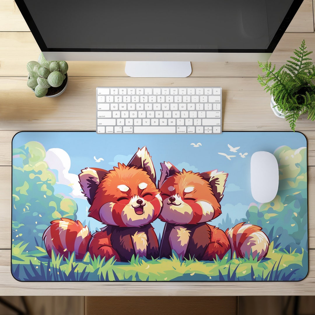 Cute Kawaii Red Pandas Desk Mat Gift for Back to School Student Anime ...